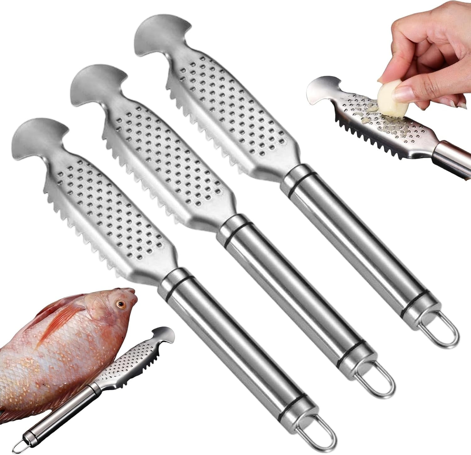 9 Inch 2-in-1 Stainless Steel Fish Scaler with Ginger Garlic Grater ...