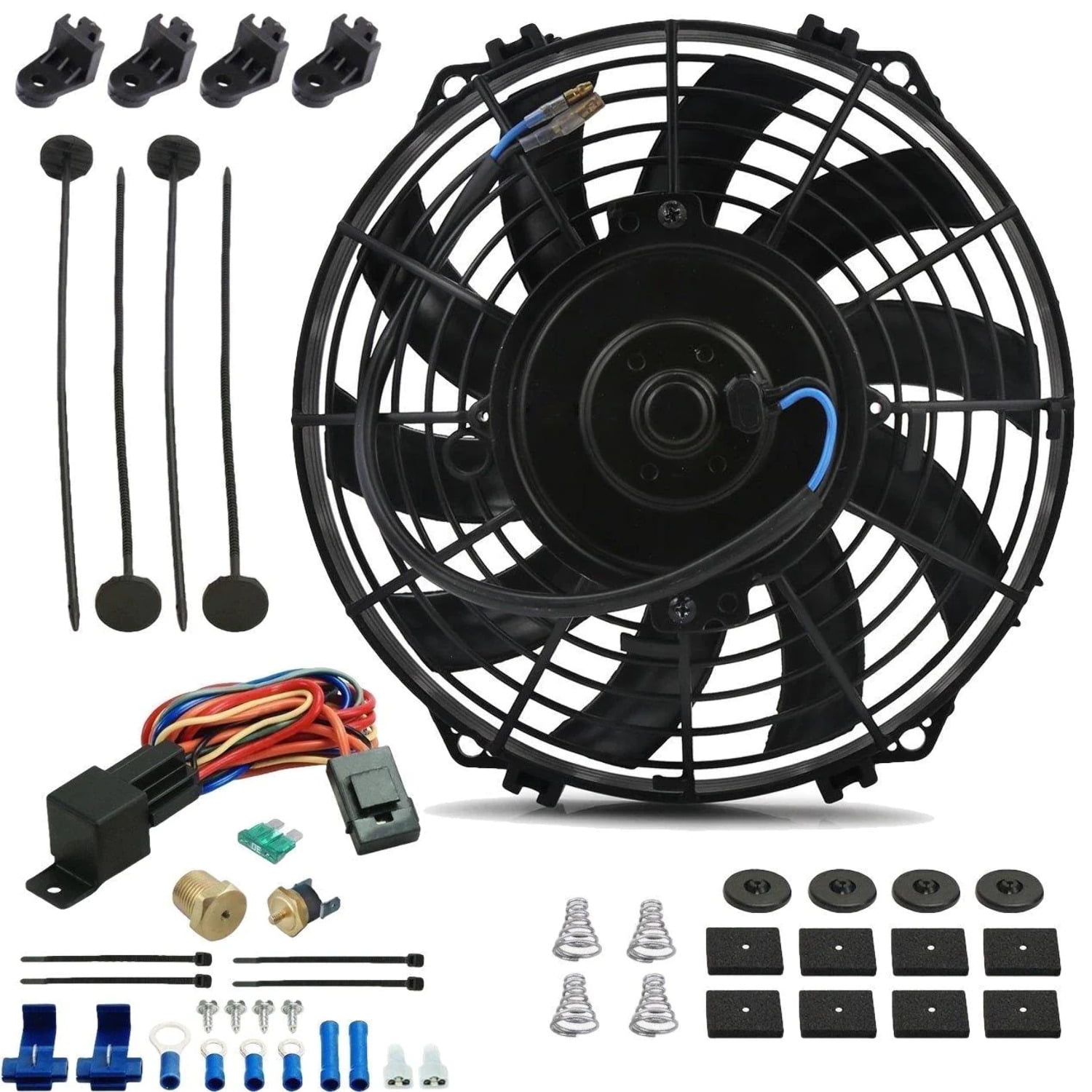 9 Inch 90w Electric Cooling Fan Thread-In Thermostat Switch Wiring Kit ...