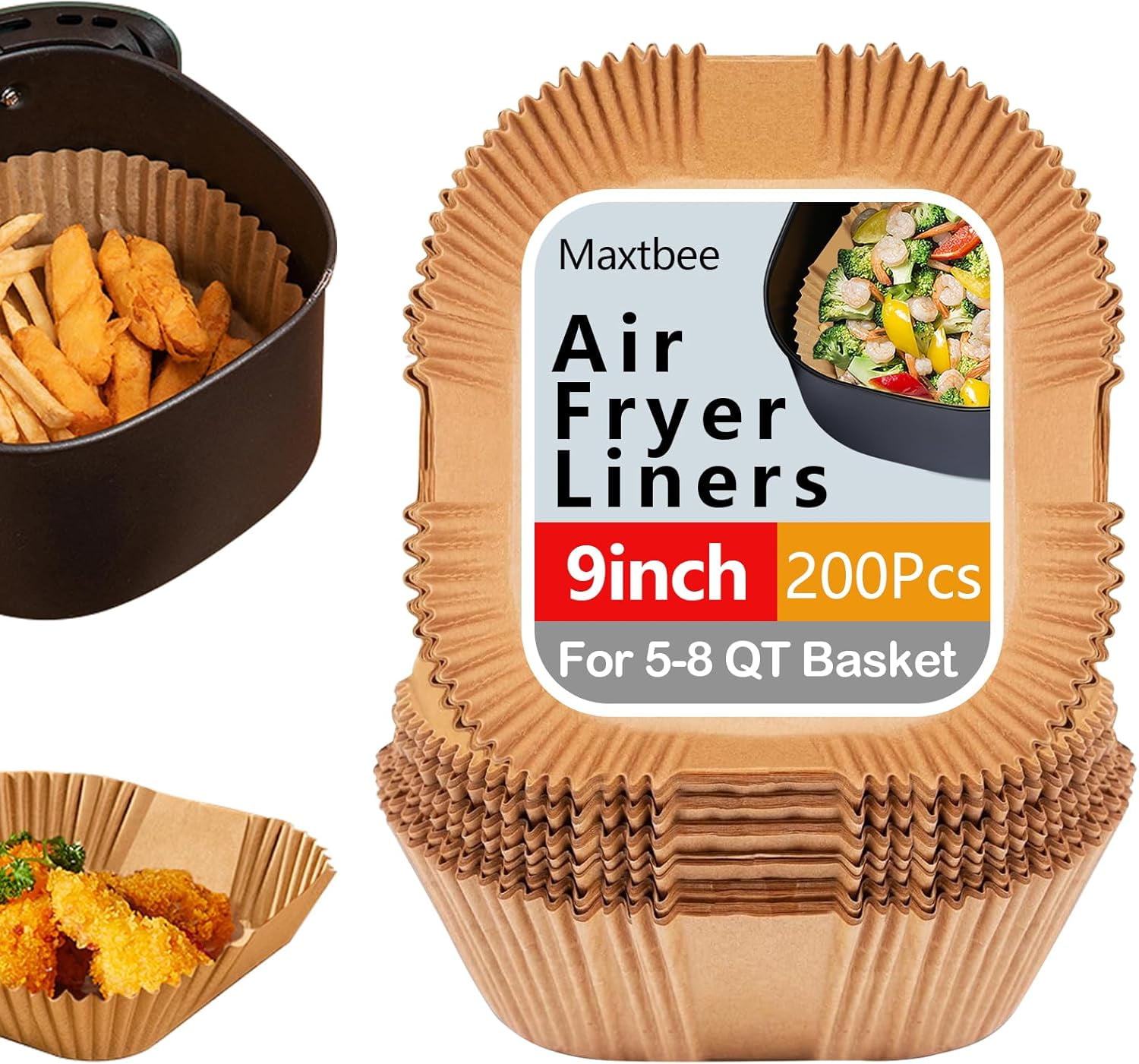 9 Inch Air Fryer Paper Liner Disposable, 200PCS Non-Stick, Oil-Proof ...