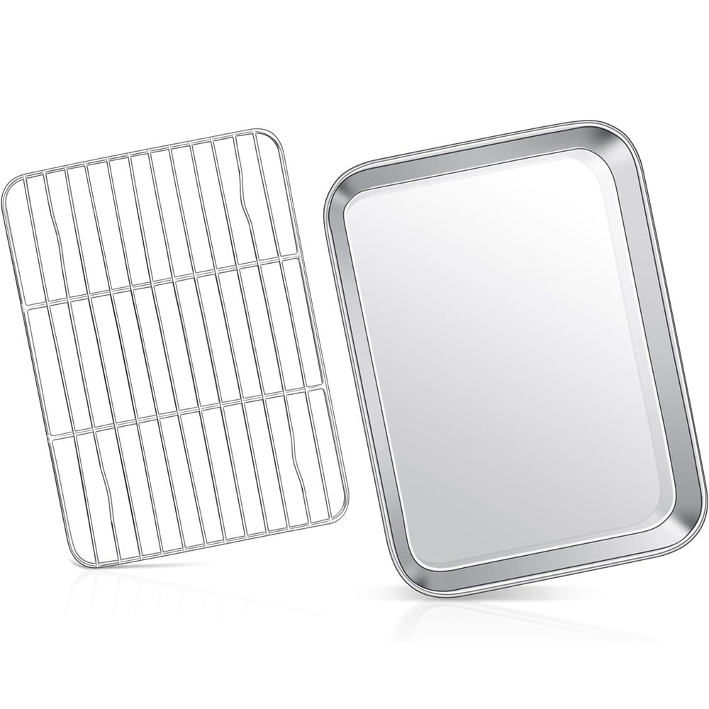 Toaster Oven Baking Pan with Rack, 9”x 6.7” Stainless Steel Small ...