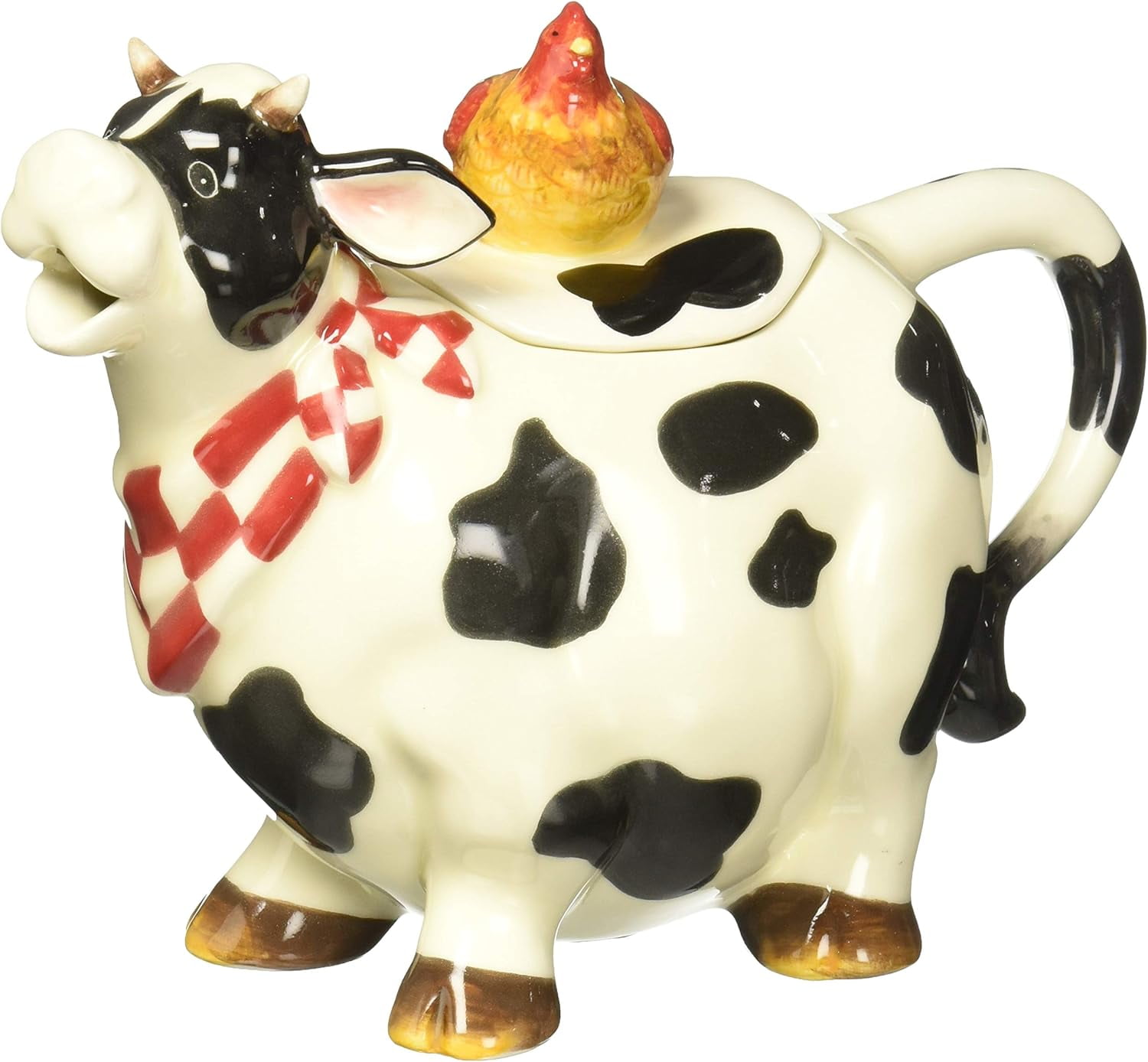 9 Inch Black and White Cow with Chicken Top Collectible Teapot ...