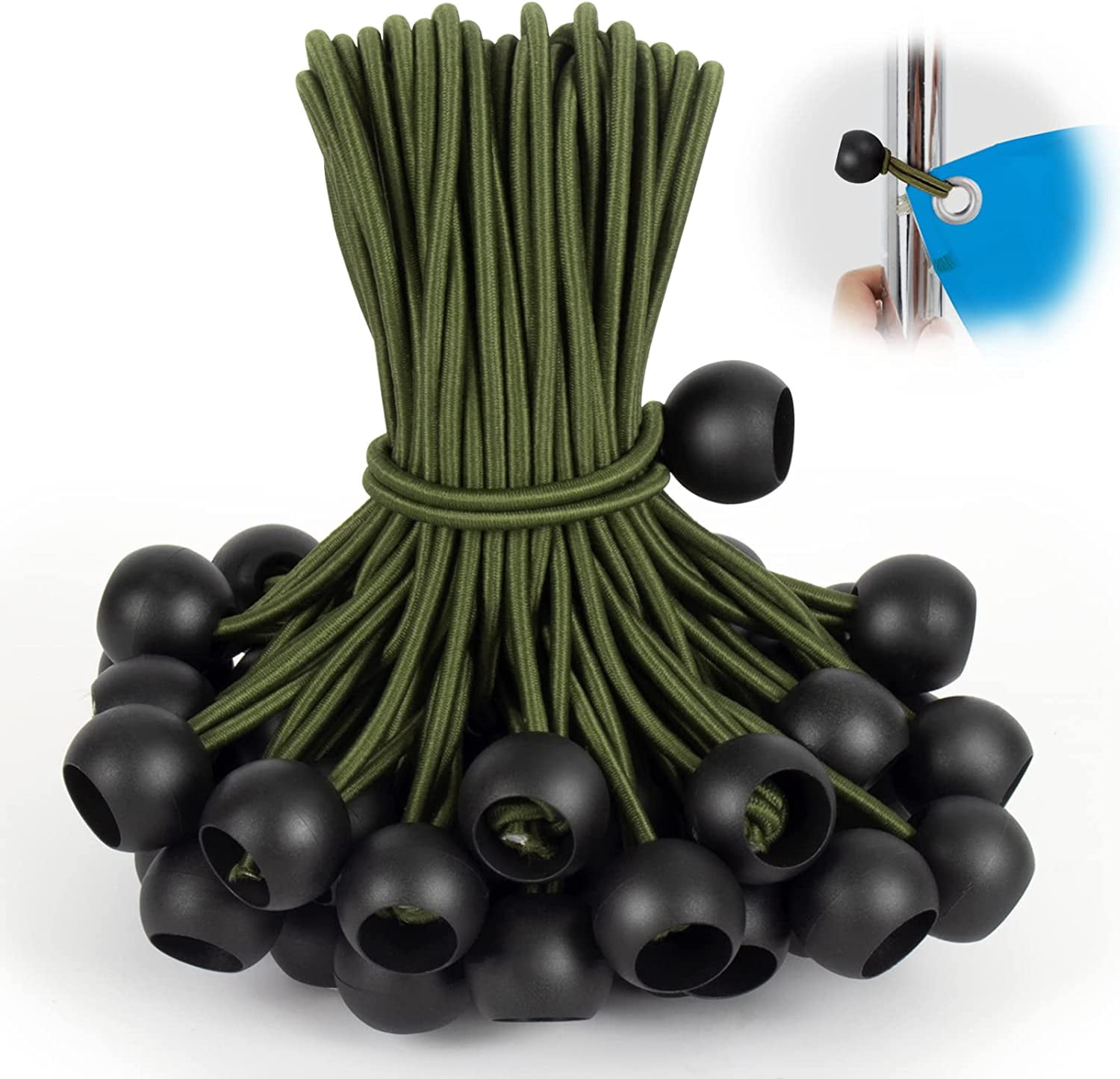 9 Inch Bungee Cords Heavy Duty Outdoor,50 PCS Tarp Bungee Balls Ties ...