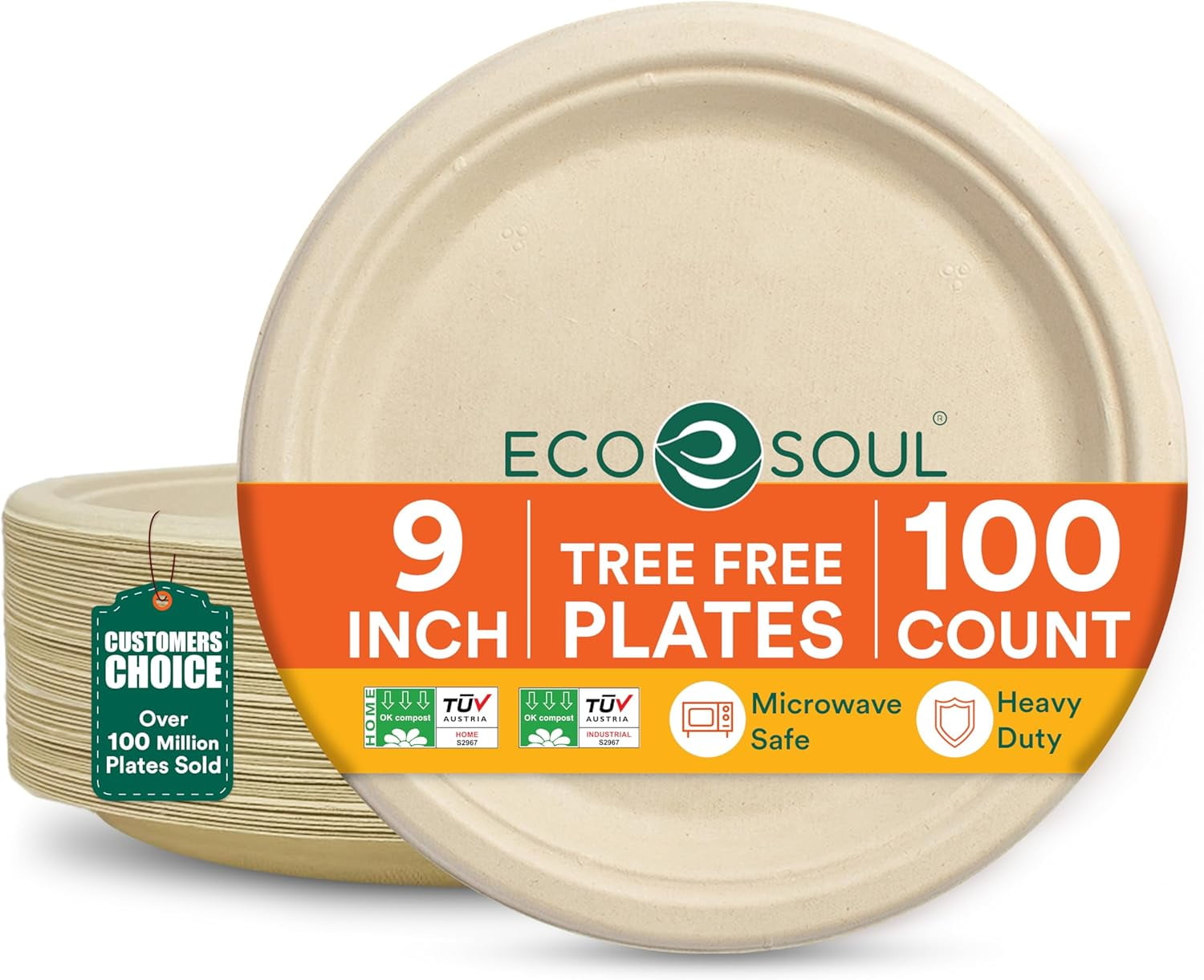9 Inch Compostable Disposable Paper Plates [100 Pack] Food Safe 100% ...