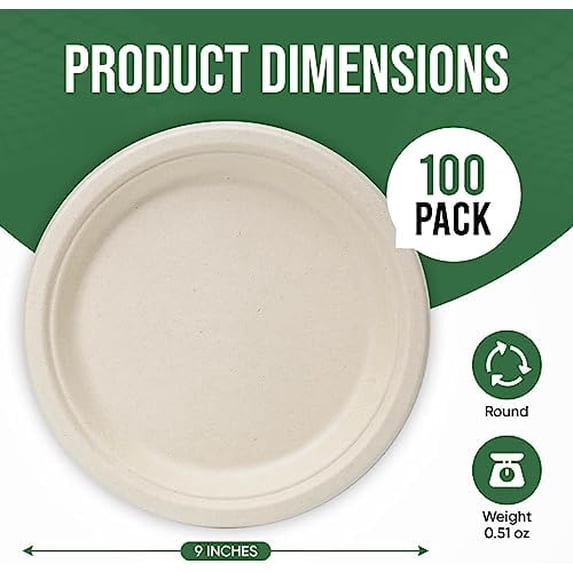 9 Inch Compostable Paper Plates (100 Pack) - Eco-Friendly Disposable ...