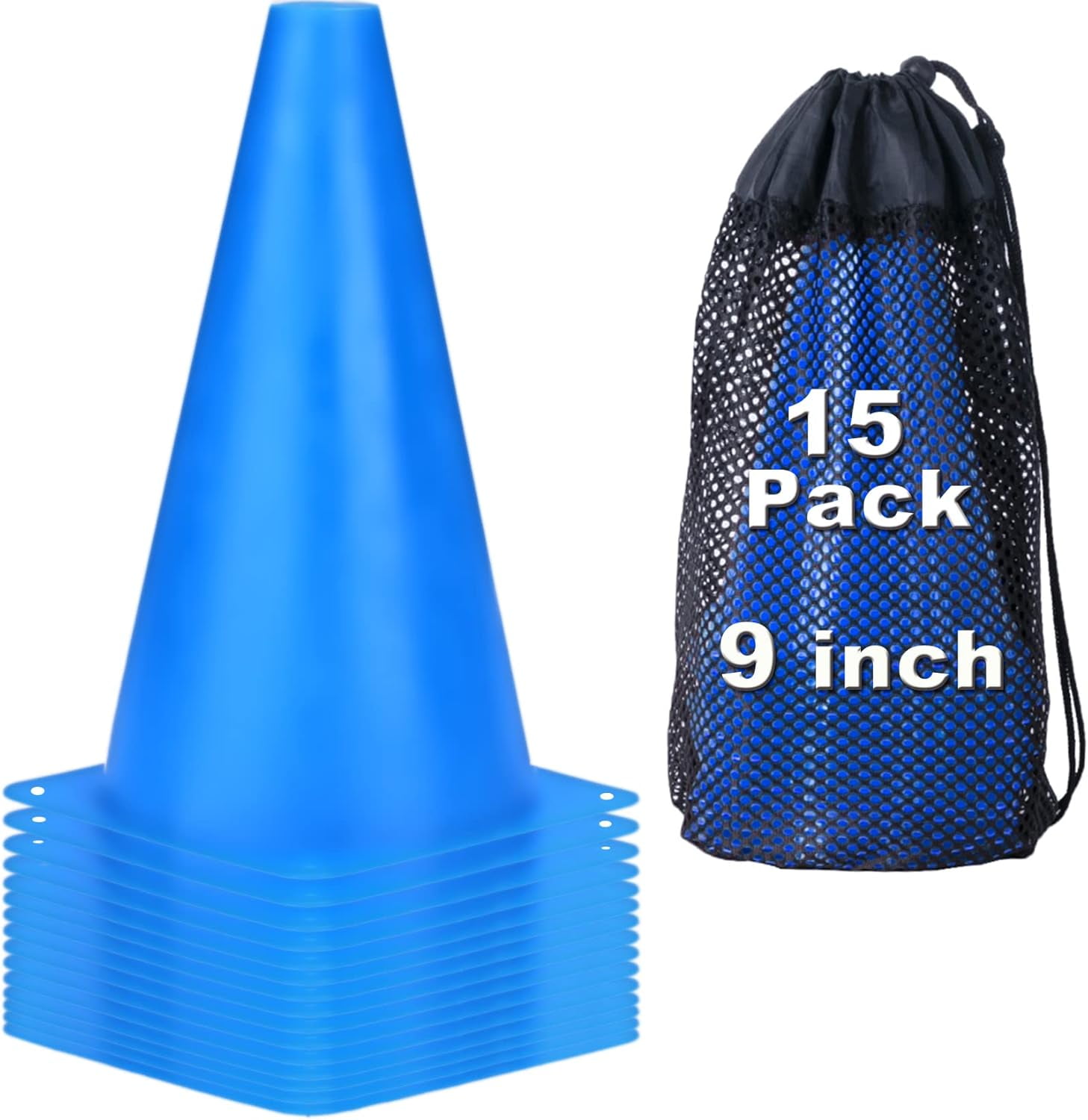 9 Inch Cones Sports, 15 Pack Orange Soccer Cones Training Agility Field ...