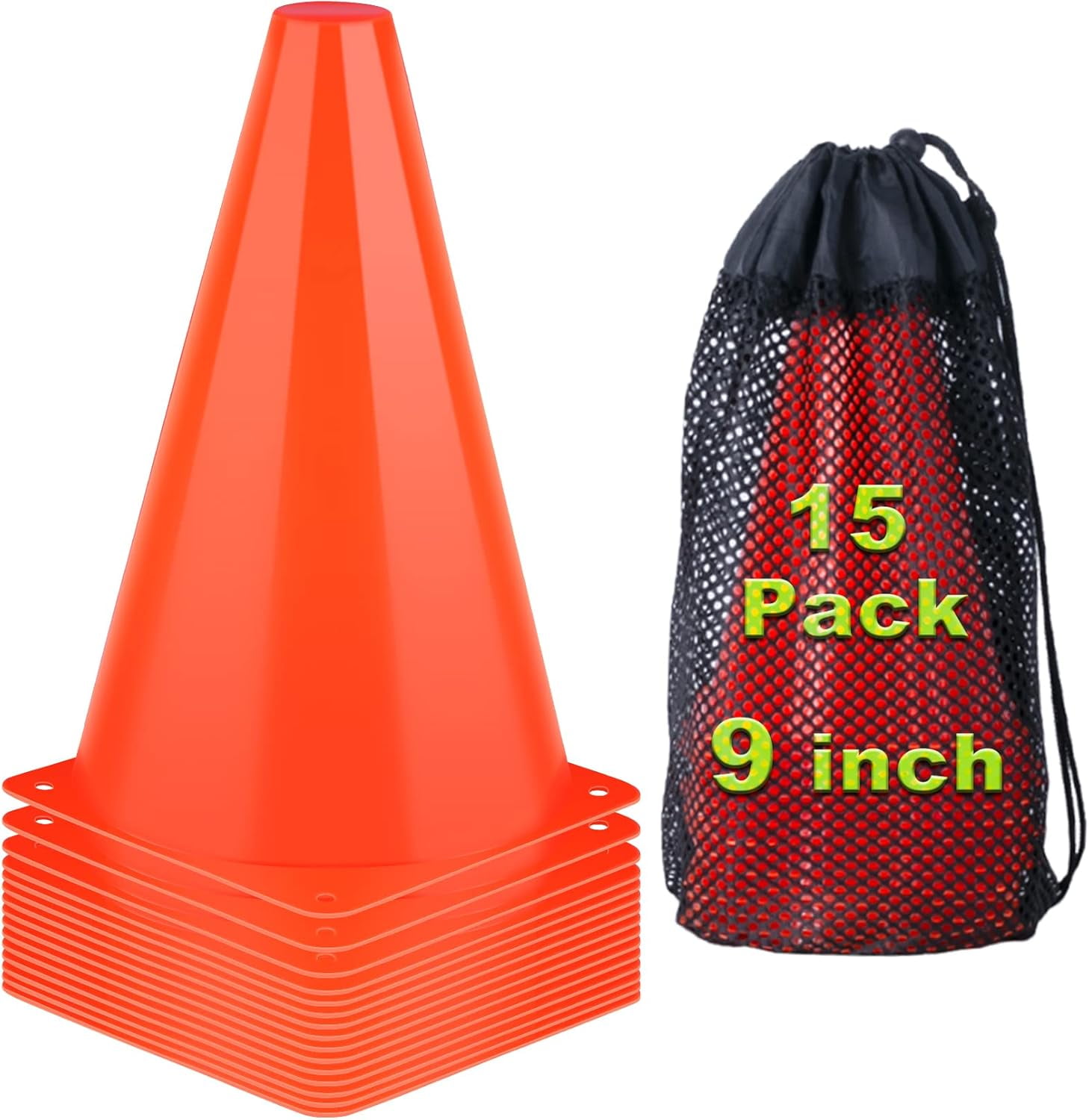 9 Inch Cones Sports, 15 Pack Orange Soccer Cones Training Agility Field ...