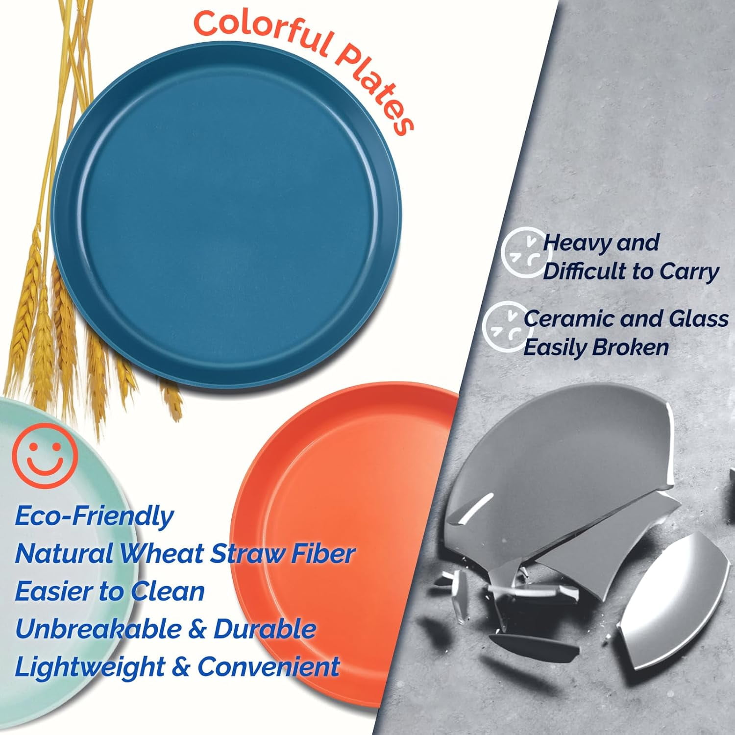 9 Inch Dinner Plates,BPA-Free Wheat Straw & Plastic Plates,Off White ...