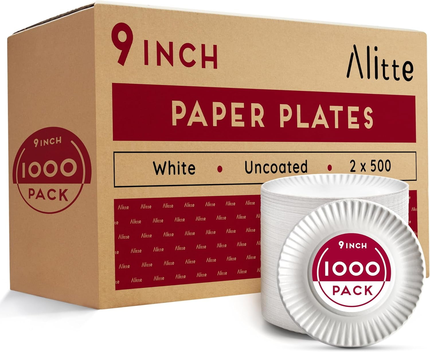 9-Inch Disposable Paper Plates - 1000 Count - Bulk Pack of Uncoated ...
