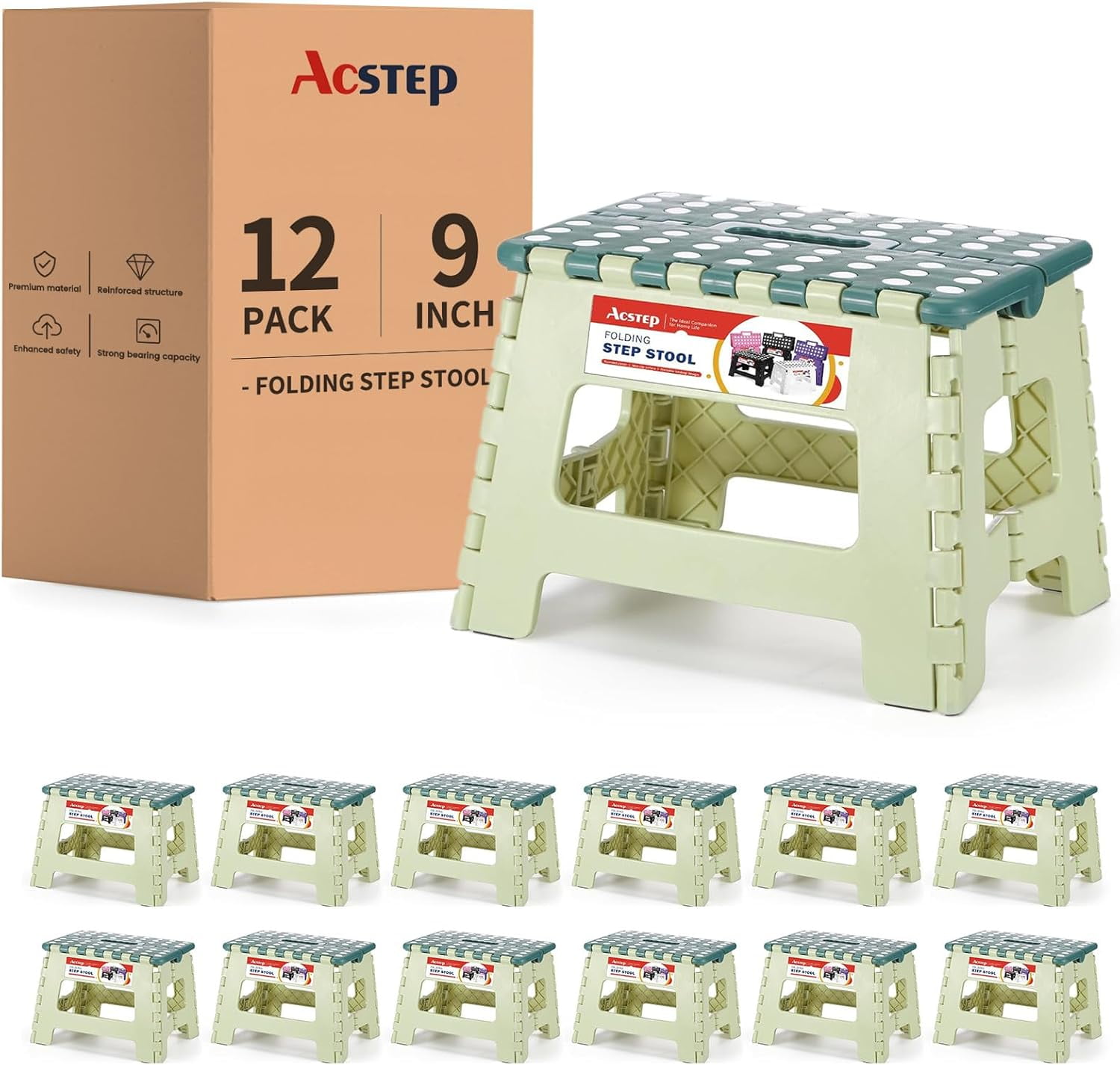 9 Inch Folding Step Stool 300 LB Capacity Plastic Foldable Step Stools ...