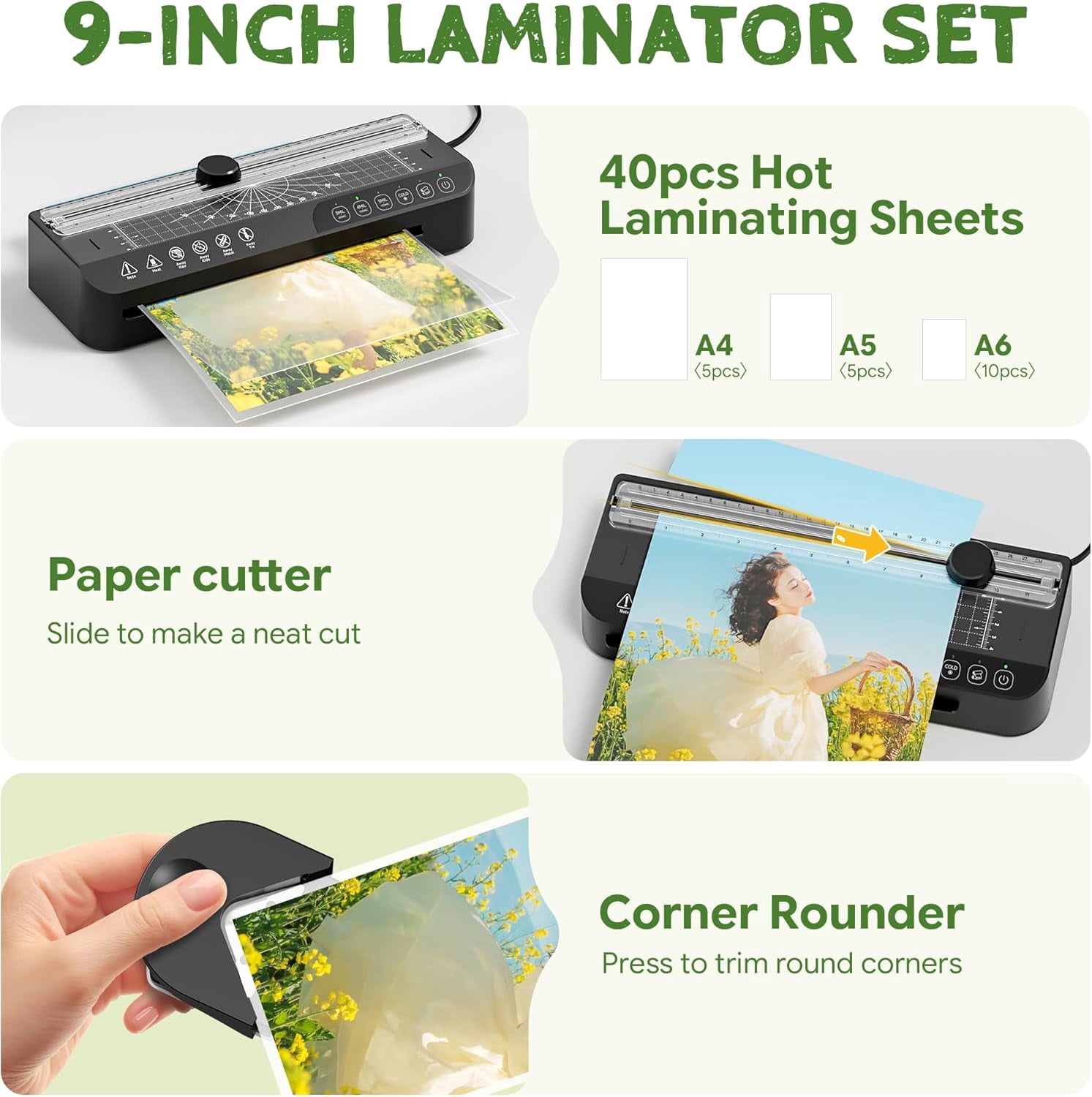 9-Inch Laminator Machine,Thermal Lamination with 20 Sheets A4 ...