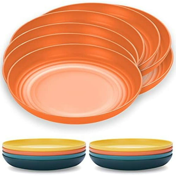 9 Inch Large Deep Plastic Plates 8 Pieces, Unbreakable And Reusable ...