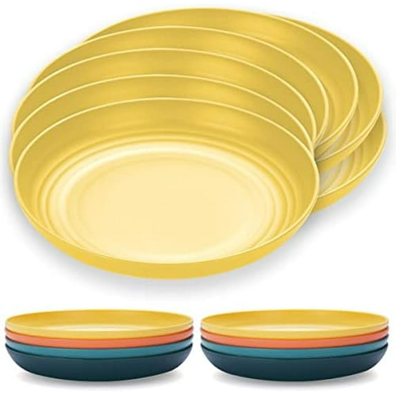 9 Inch Large Deep Plastic Plates 8 Pieces, Unbreakable And Reusable ...