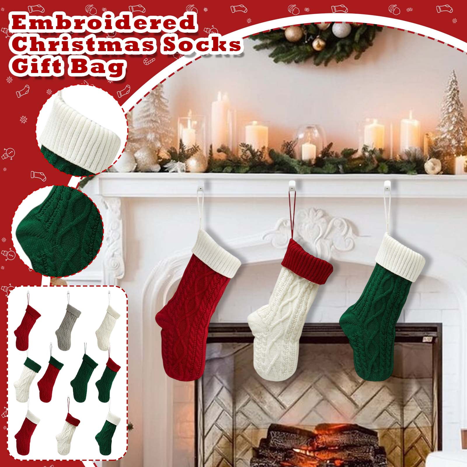 9 Inch Large Embroidered Monogrammed Cable Knit Christmas Stocking ...