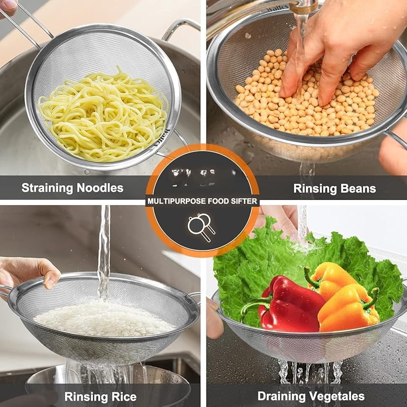 9 Inch Large Fine Mesh Strainer, Kitchen Metal Food Strainers with ...