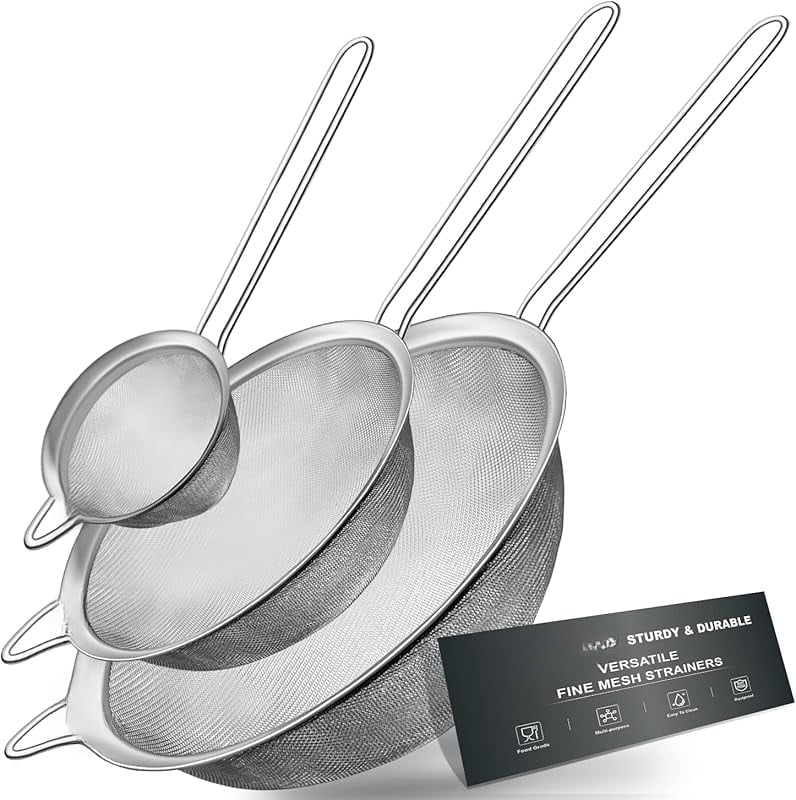 9 Inch Large Fine Mesh Strainer, Kitchen Metal Food Strainers with ...