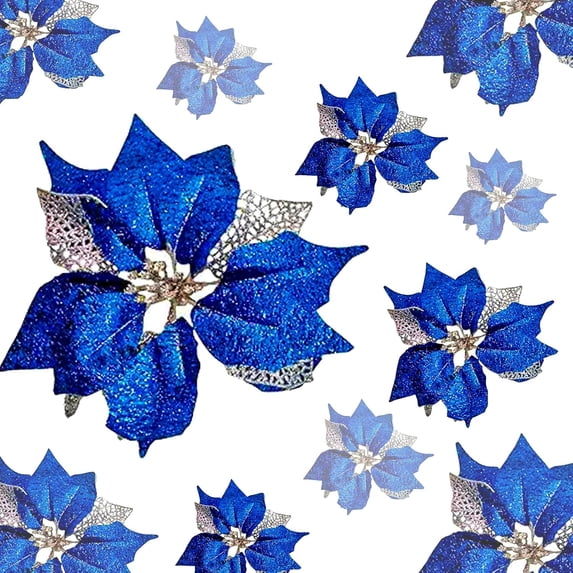 9 Inch Large Glitter Royal Blue Poinsettia Christmas Tree Ornaments ...