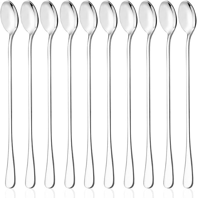 9 Inch Long Handle Iced Teaspoon, DaKuan Set of 10 Stainless Steel Iced ...