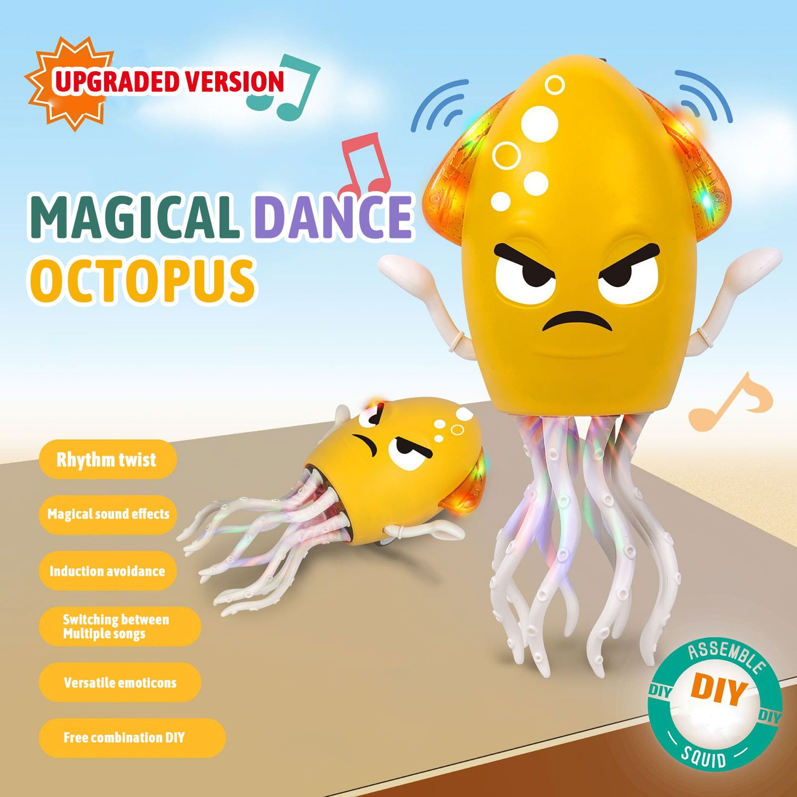 9 Inch Magic Dancing Octopuses Toy with LED & Music Smart Auto-Wiggling ...
