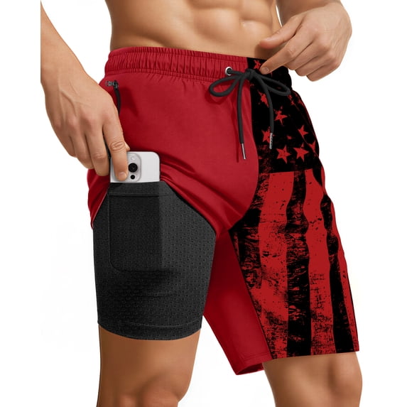 9 Inch Men Swim Trunks 2 in 1 with Compression Breathable Liner Quick ...