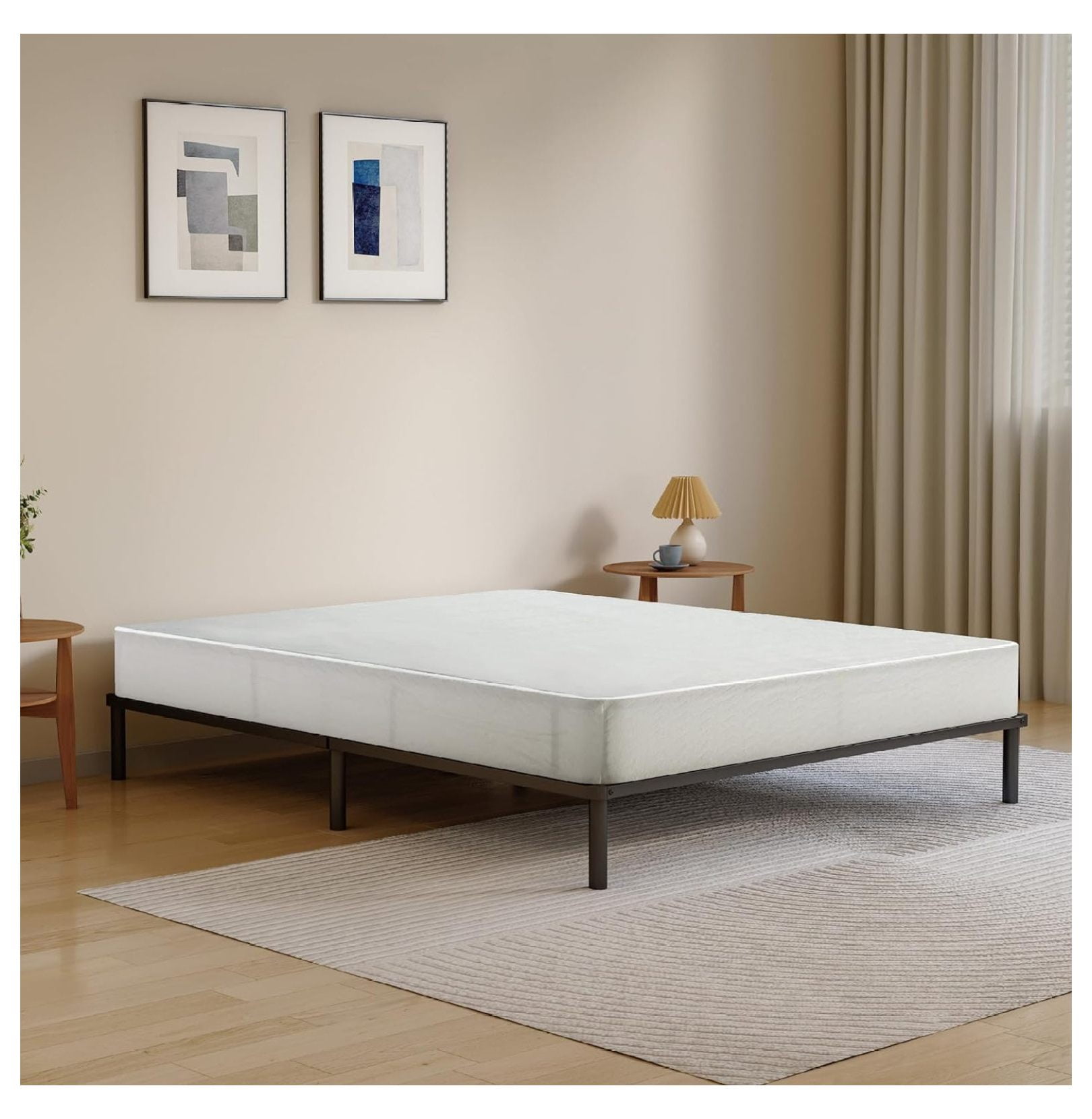 9 Inch Metal Box Spring with Fabric Cover, Sturdy Mattress Foundation ...