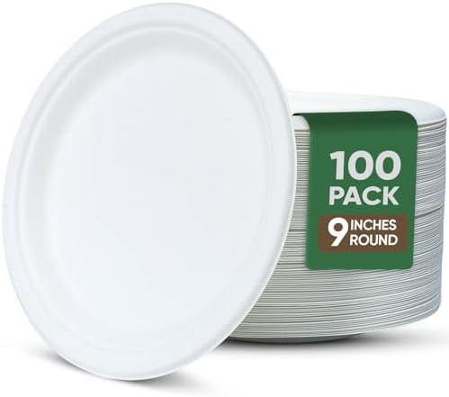 9 Inch Paper Plates 100 Pack - 100% Compostable Dinnerware | Leak ...
