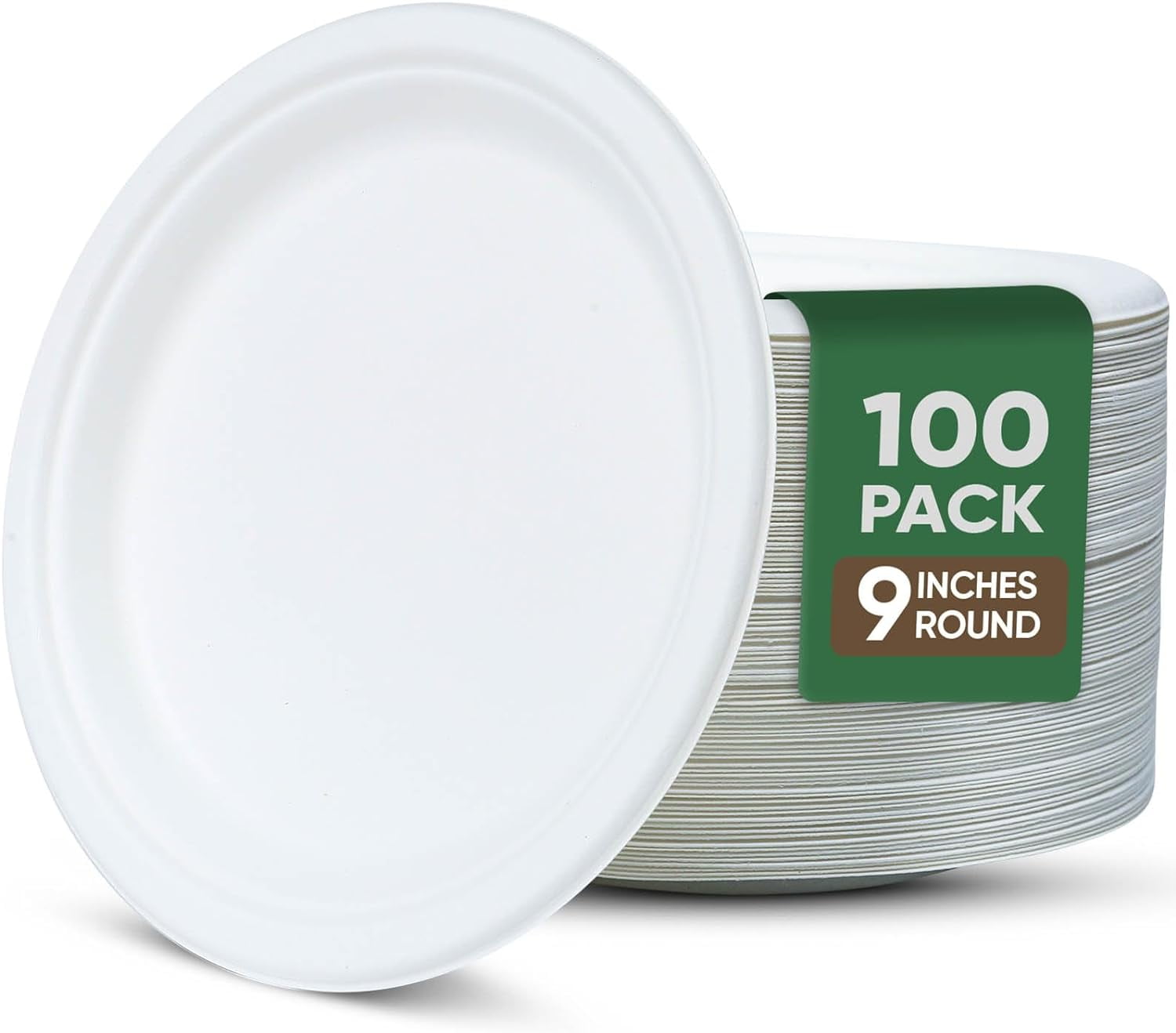 9 Inch Paper Plates 100 Pack - 100% Compostable Dinnerware | Leak ...