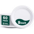 9 Inch Paper Plates 60 Pack 100% Compostable Plates | White Heavy Duty ...