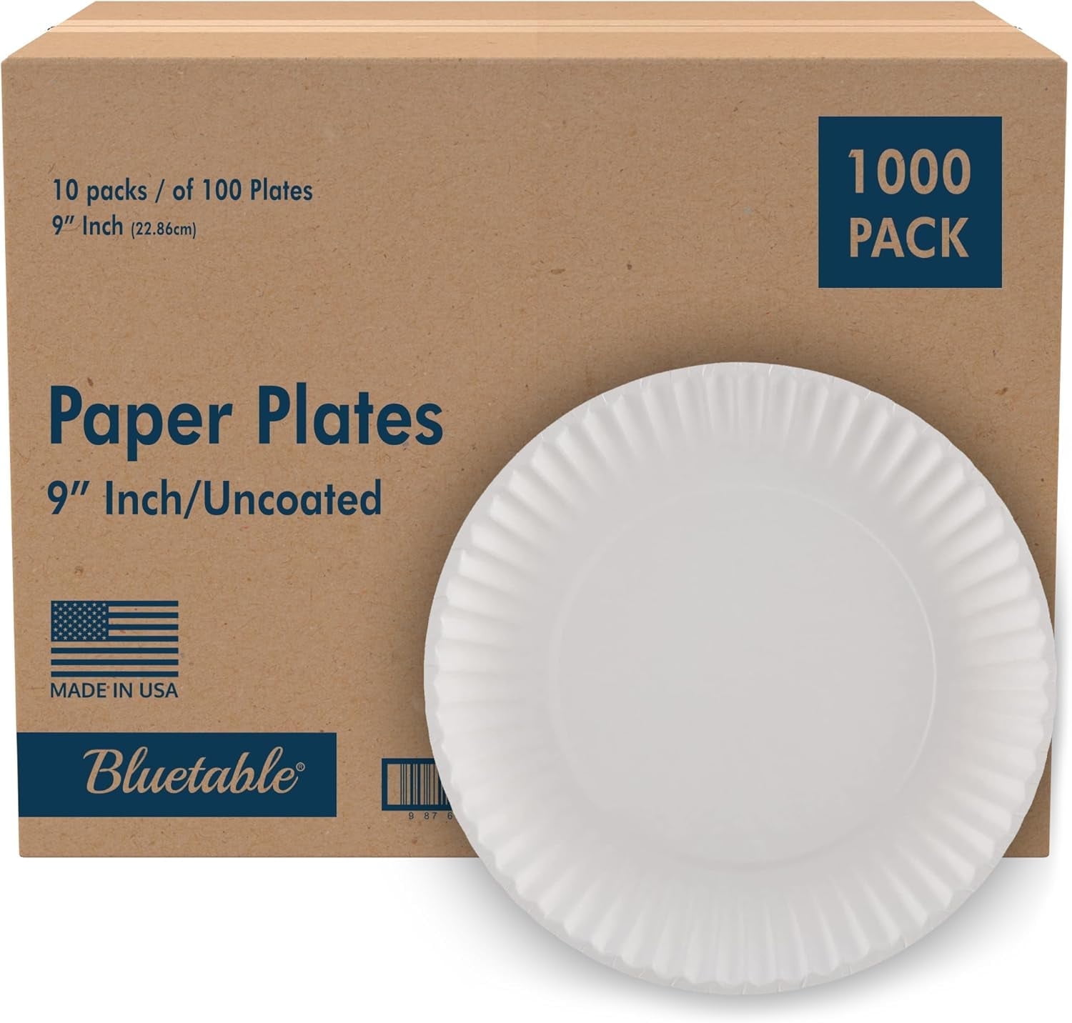 Paper Plates 9 inch, Bulk Everyday Uncoated White 9” Disposable Plate ...
