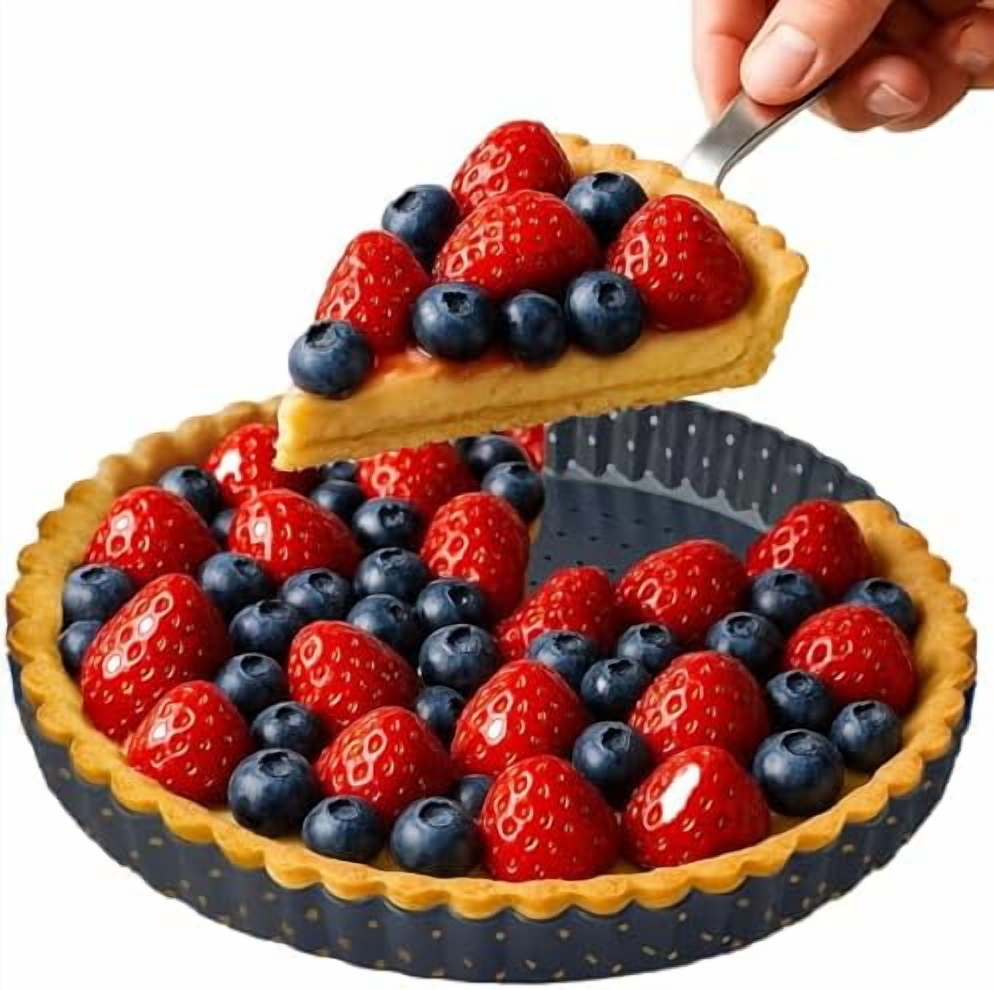 9 Inch Perforated Tart Pan for Crispy Crust w/Cake Server. Removable ...