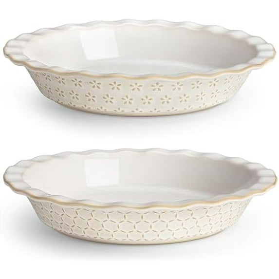 9 Inch Pie Pan, Embossed Deep Dish Plate, 45 OZ Round Quiche Baking ...