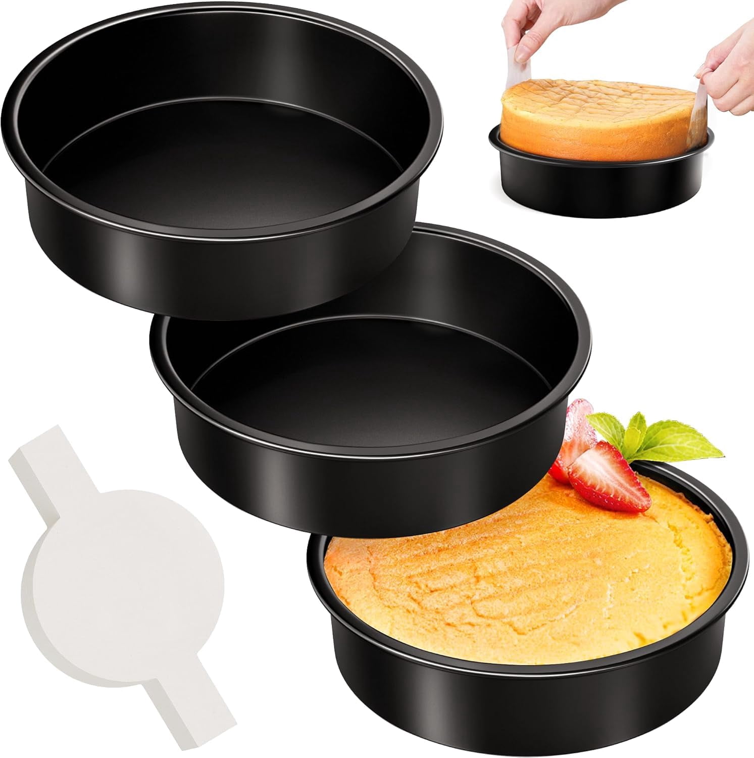 9 Inch Round Cake Pan Set Of 3 Nonstick Baking Pans With 100pcs Paper ...