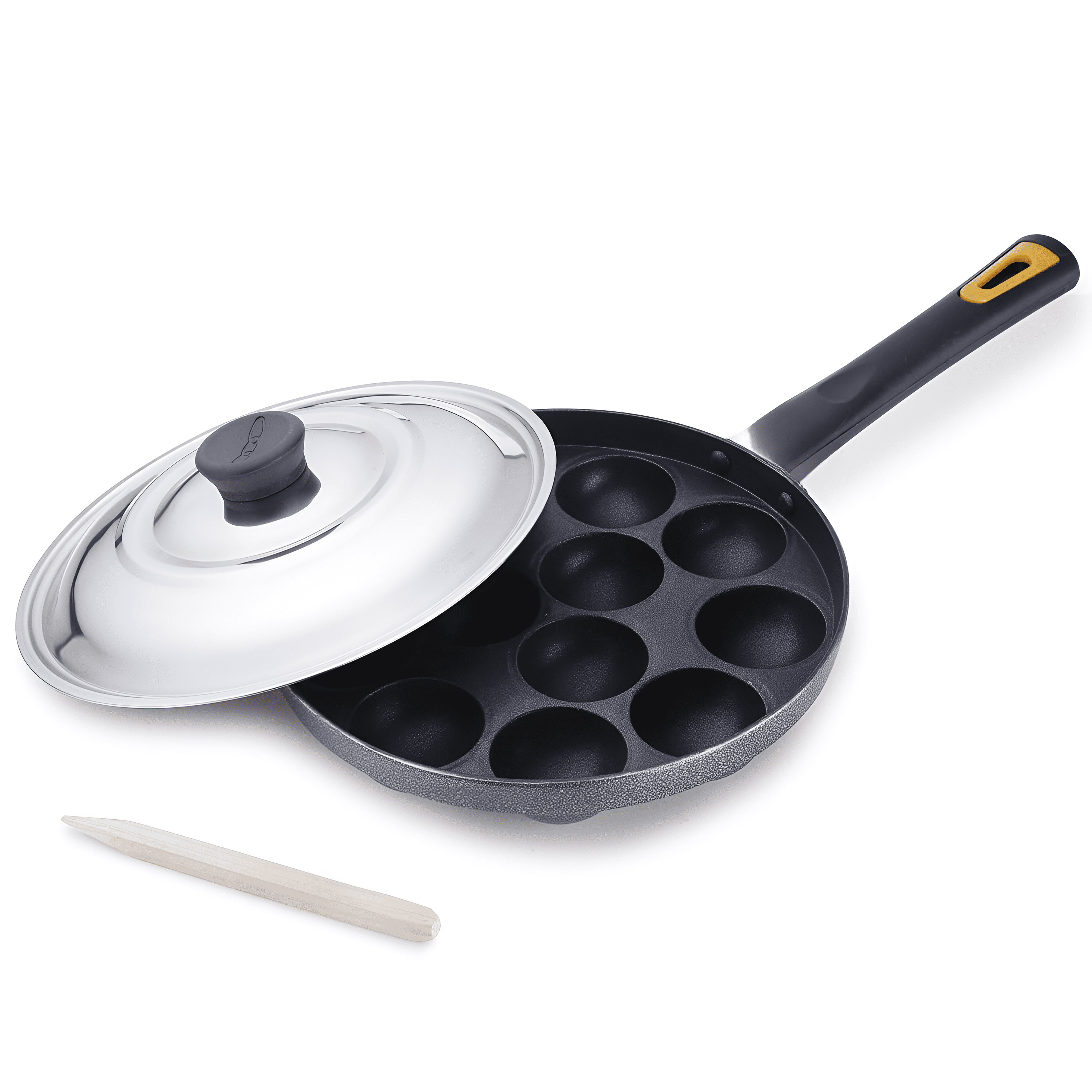 9 Inch Round Non-Stick Heavy Duty Aluminium Appam Maker with Stainless ...
