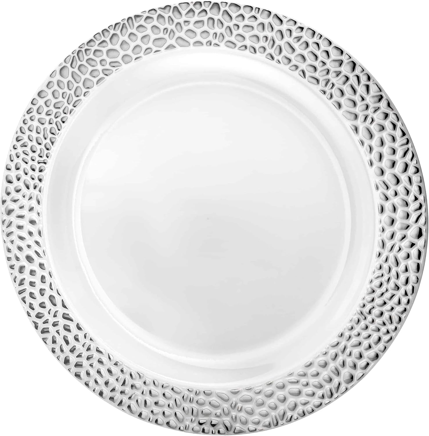 9 Inch Silver Plastic Round Dinner Plate Pebble Design – Elegant ...