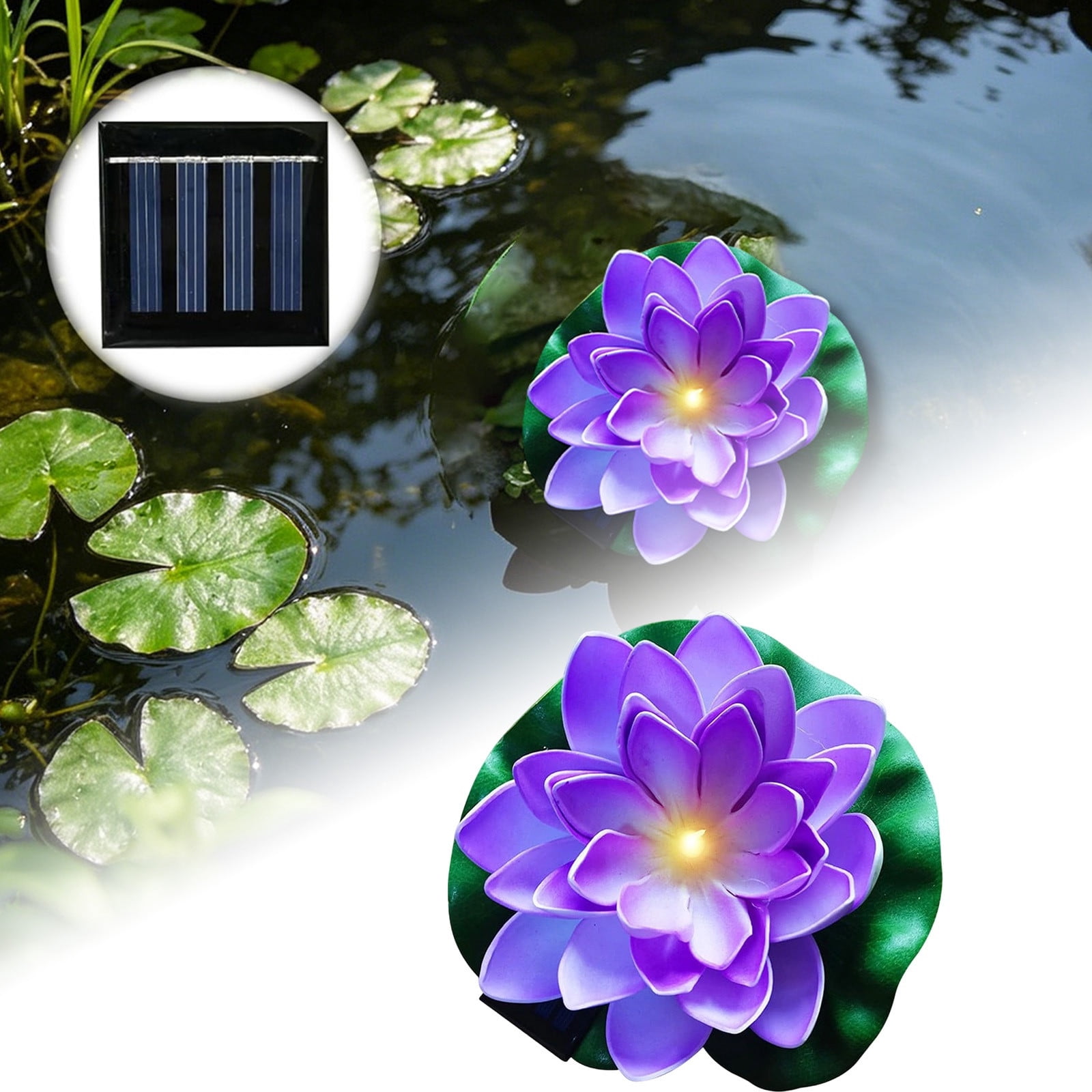 9 Inch Solar Floating Lotus Pond Lights, Plastic Waterproof LED Flower ...
