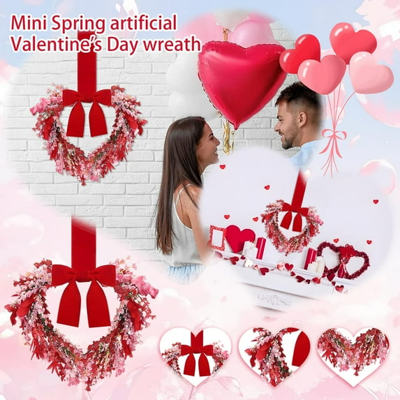 9 Inch Spring Wreath Heart Wreath Valentines Decor Wreaths for Windows ...
