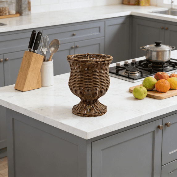 9 Inch Woven Rattan Plant Basket, Tall Rotundity Cute Design, Indoor ...