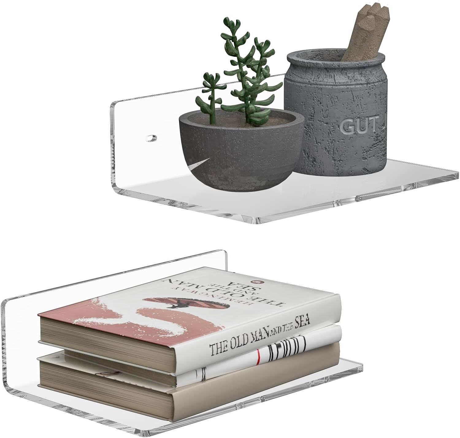 9 Inches Acrylic Wall Shelves 2 Pack, Floating Shelf for Wall Mounting ...