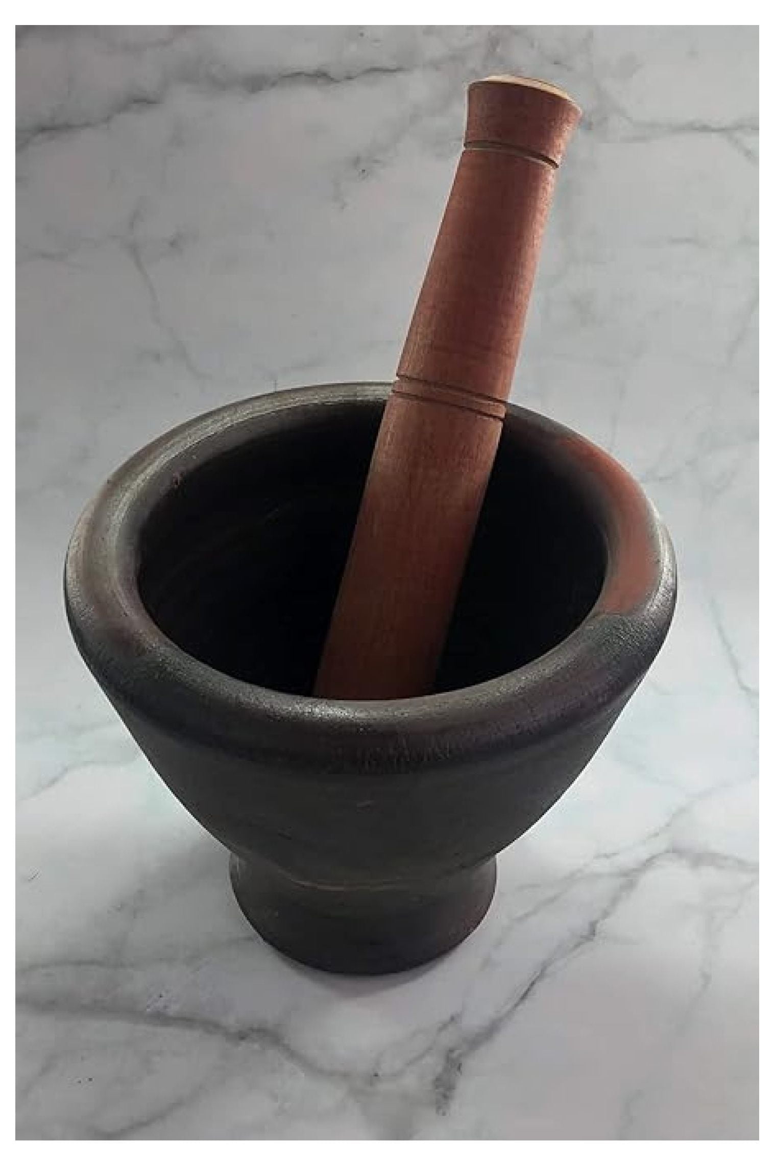 9 Inches Clay Mortar Wooden Pestle Heavy Making Salad Hand Mixer Masher ...