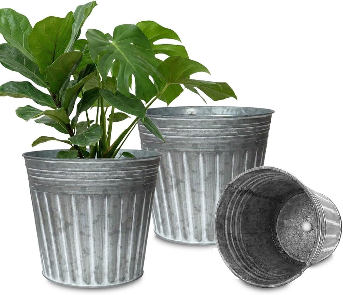 9 Inches Silver Metal Rustic Plant Pots - 4 Pcs Large Galvanized ...