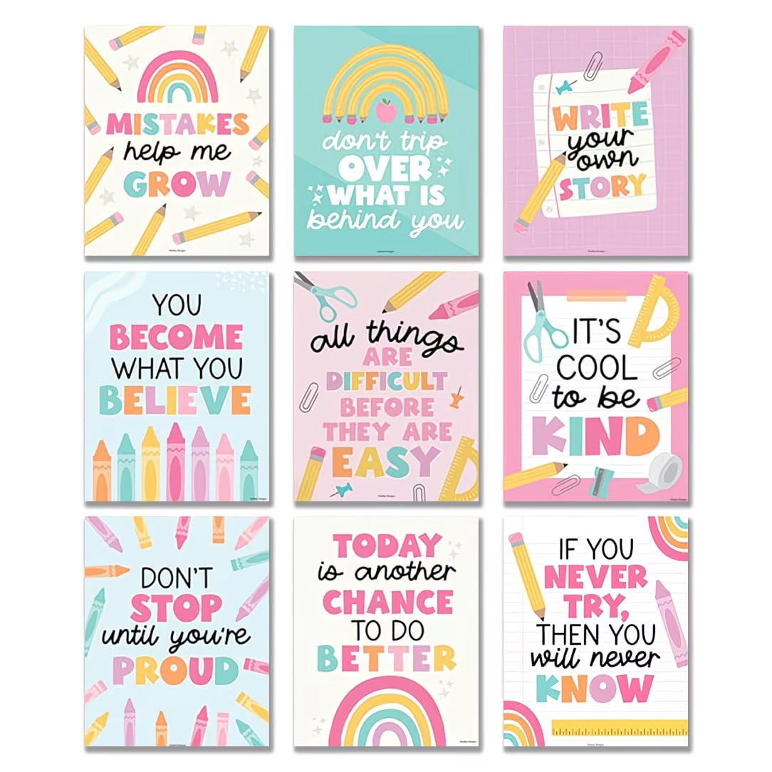 9 Inspirational Classroom Posters for Teacher Growth Mindset Wall Art ...