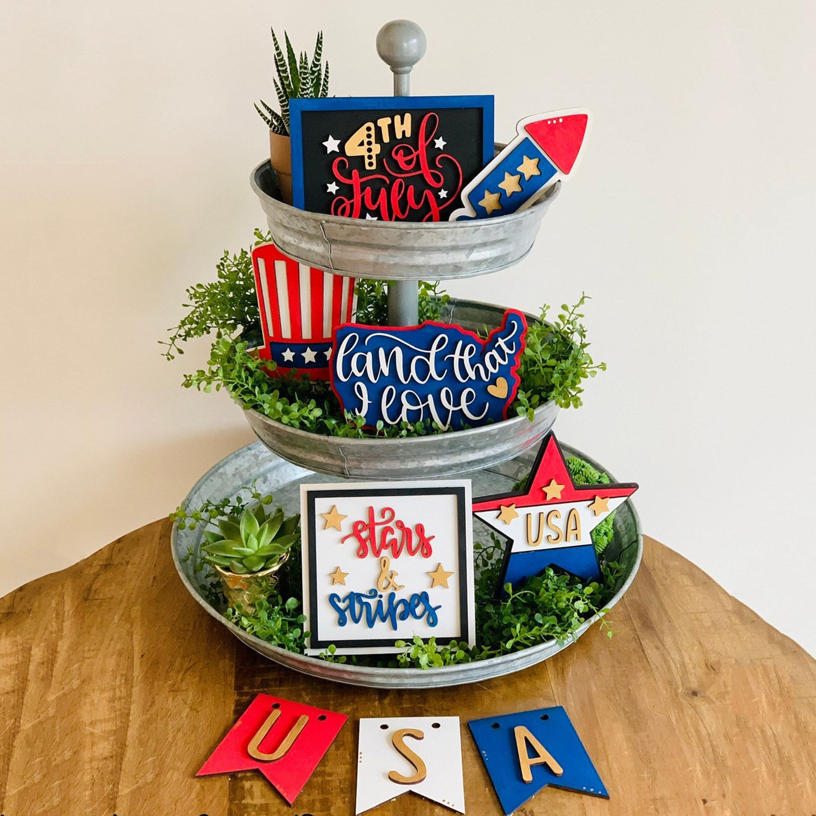 9 July 4th Decorations Patriotic Tiered Tray Decor Independence Day ...