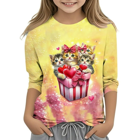 9 Kid Girl Boy Tops Shirts Cute Cat Print Top for Girls - 3/4 Sleeve T ...