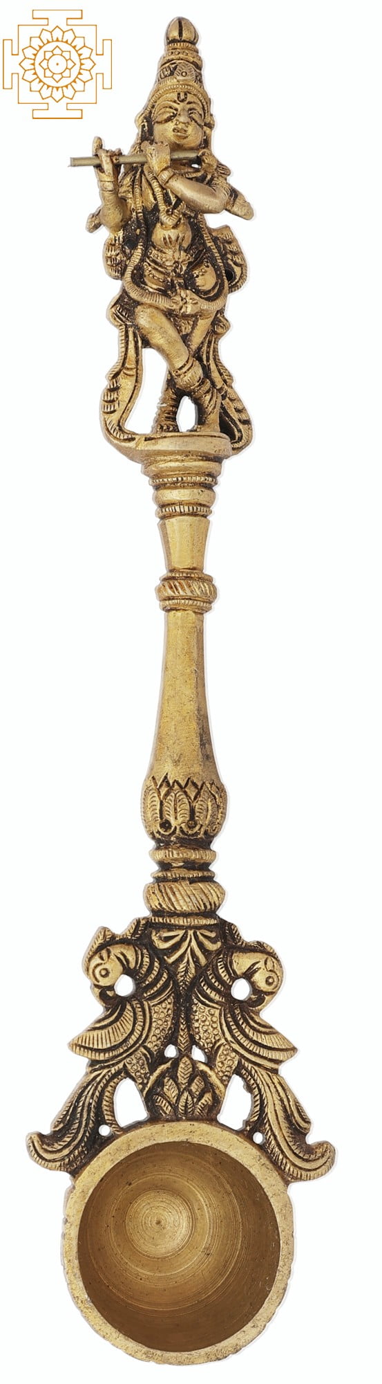 9" Krishna Ritual Spoon with Peacock Pair in Brass | Handmade | Made in ...