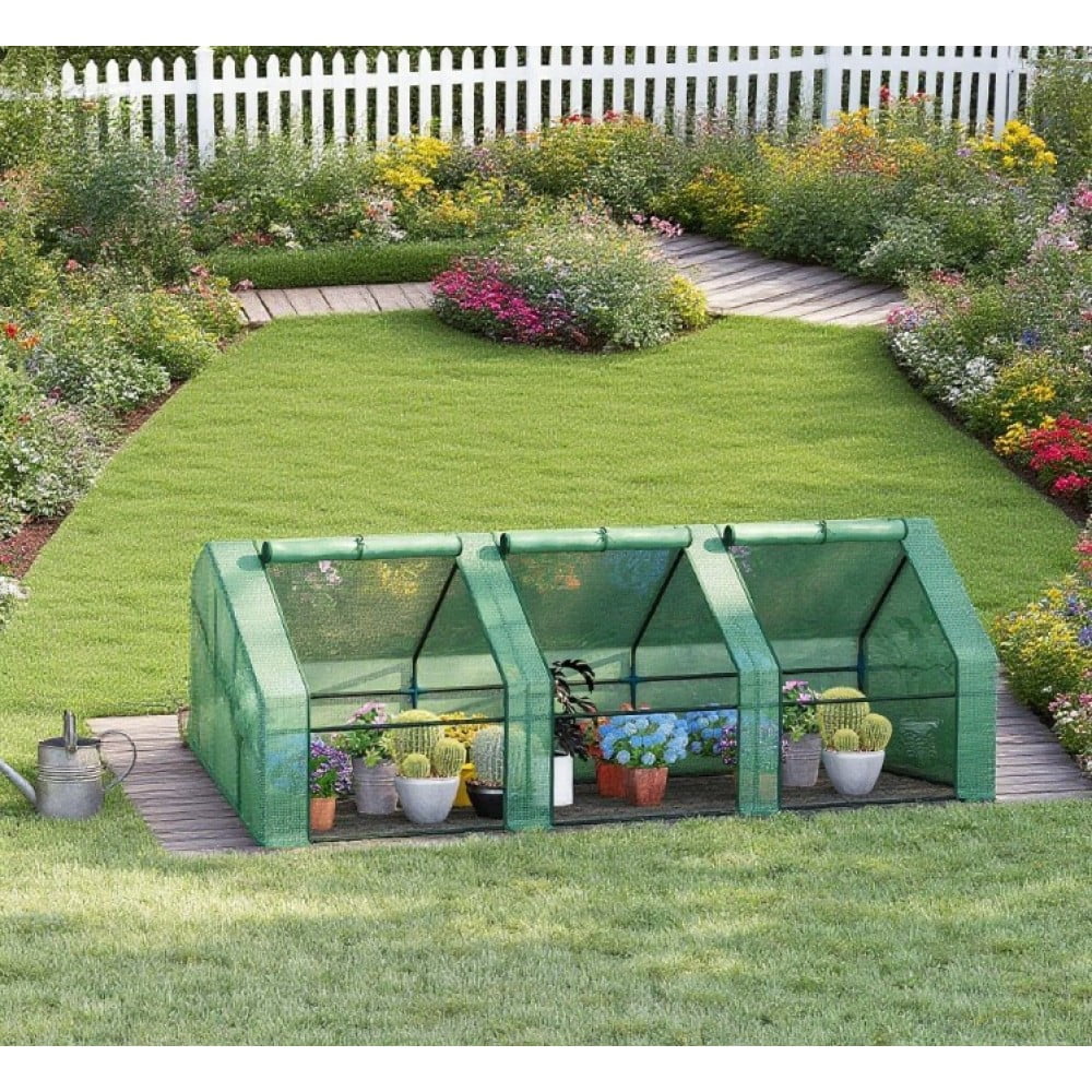 9' L x 3' W x 3' H Portable Mini Greenhouse, Powder-Coated Steel Frame ...
