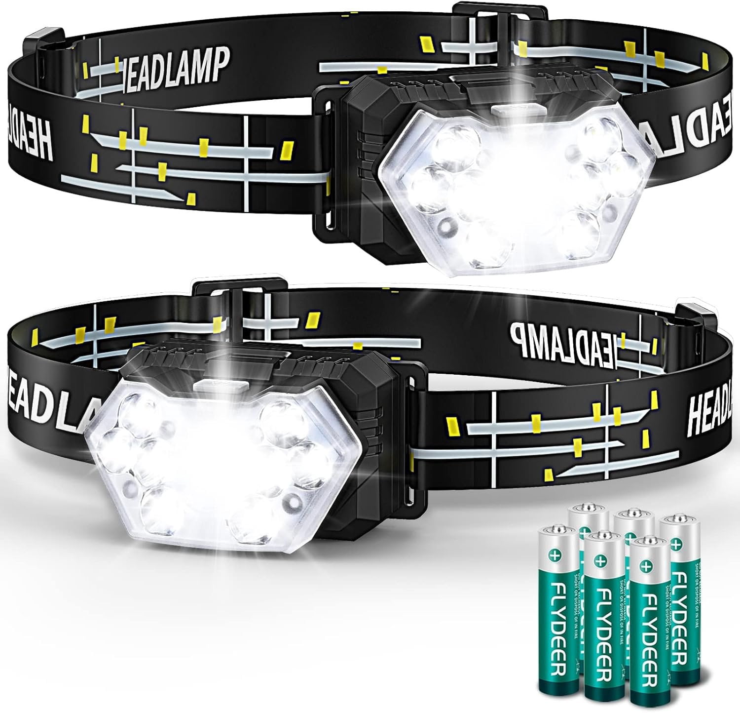9 LED Headlamp , 2 Packs 2000 Lumens Headlight, 6 AAA Included, 6 Modes ...