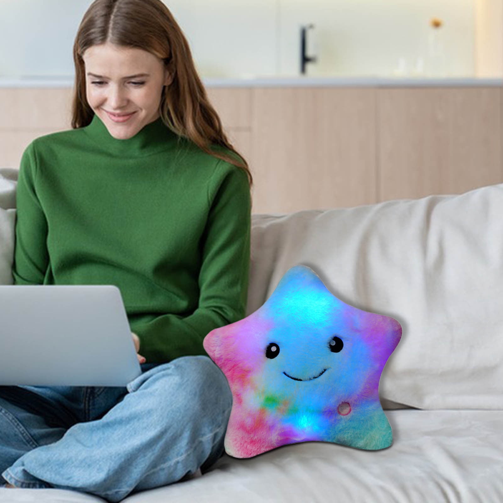 9'' LED Twinkle Star Soft Plush Pillow Toys Glowing Stuffed Star Light up Pillow Plush with ...