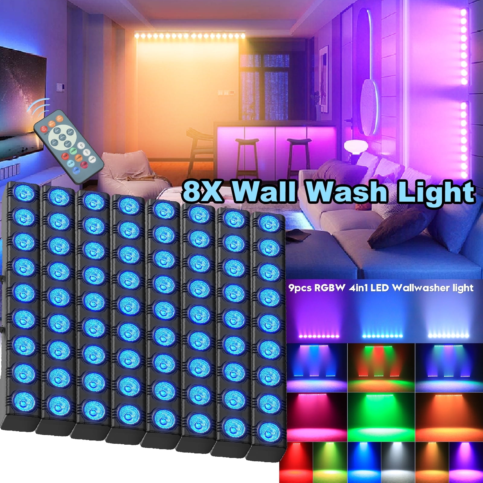 9 LED Wall Wash Bar Light RGBW Dimmable Stage Light DMX Control Dj ...