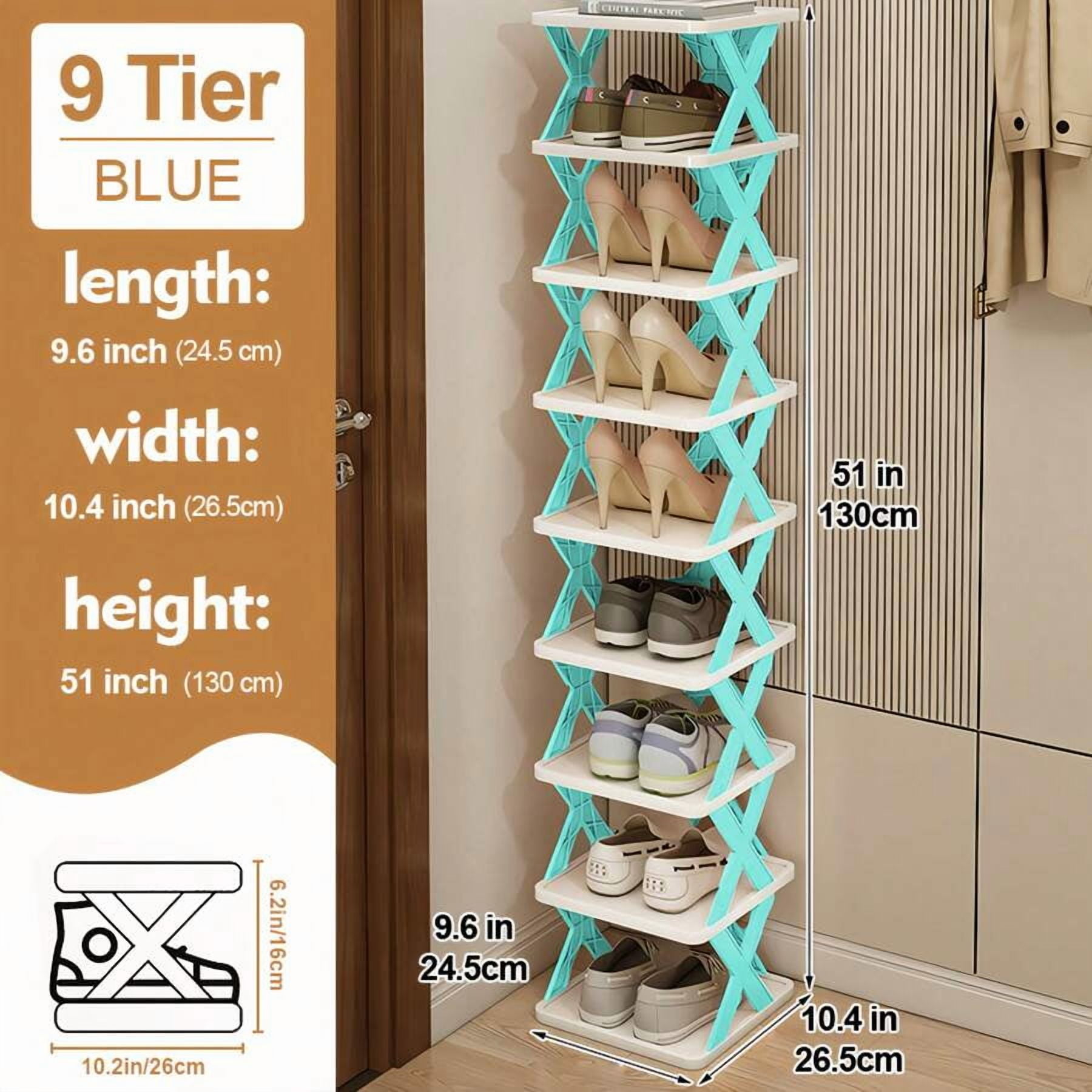 9-Layer Narrow Entrance Shoe Rack Plastic Vertical Shoe Storage Box ...