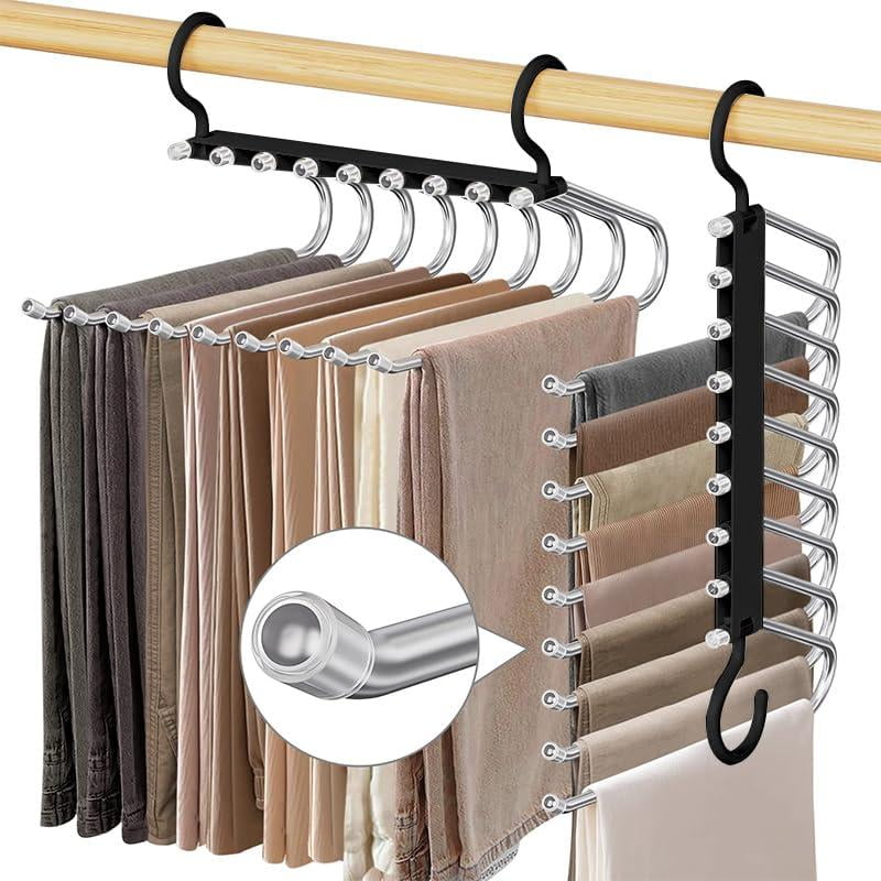 9 Layer Pants Hanger (1/2/4 Counts), Space Saving Organizer Storage ...