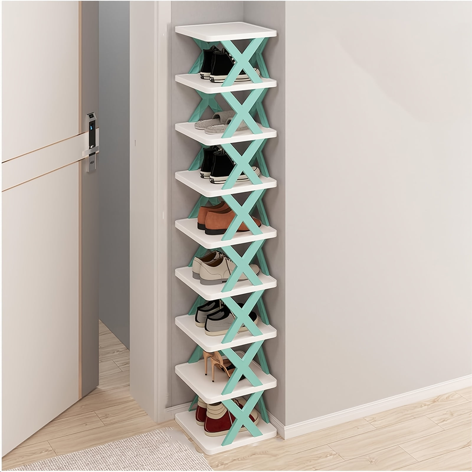 9-Layer Space-Saving Collapsible Shoe Rack - Stackable Plastic Storage ...